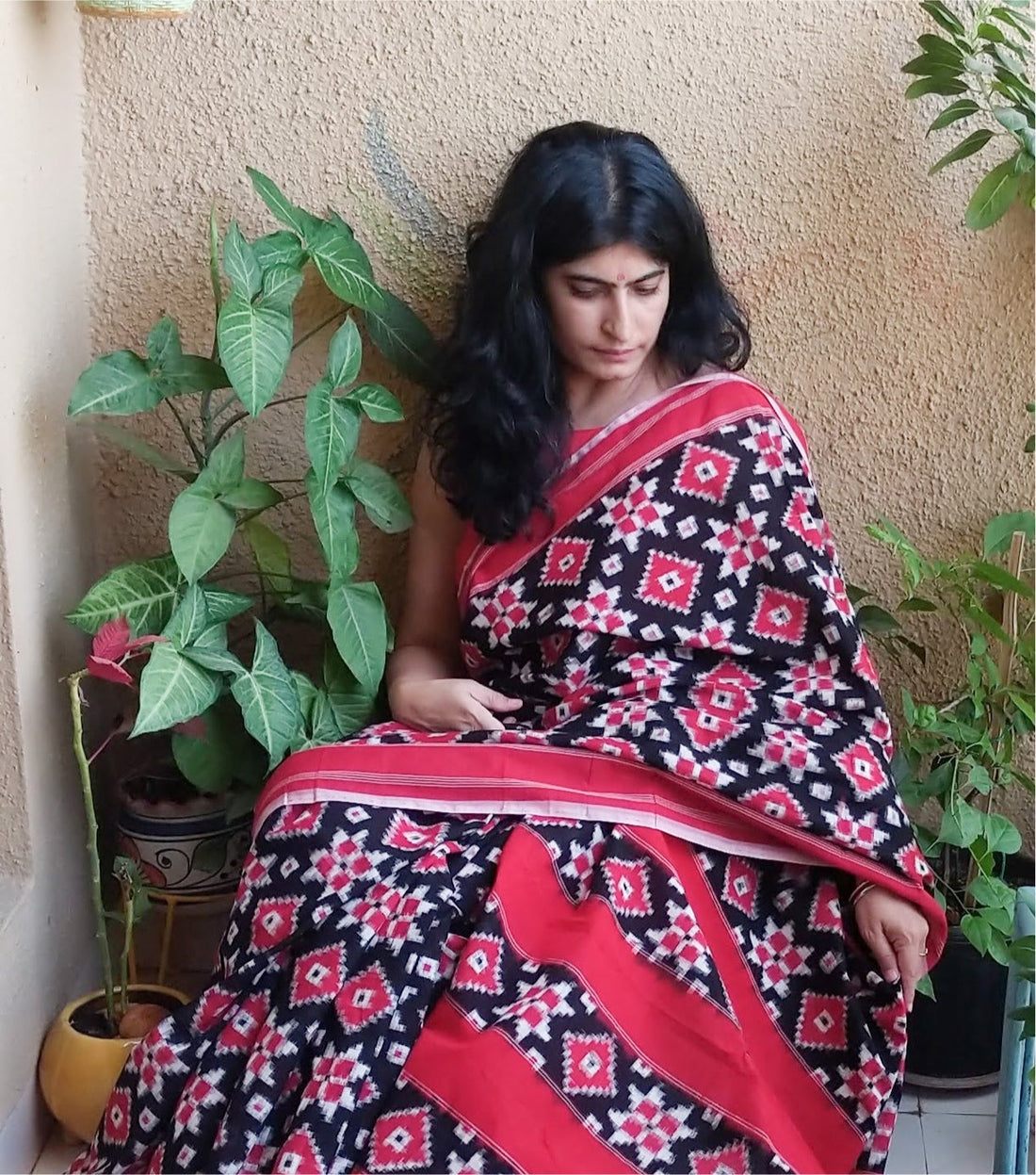 Red black Telia Rumal cotton saree – Forsarees